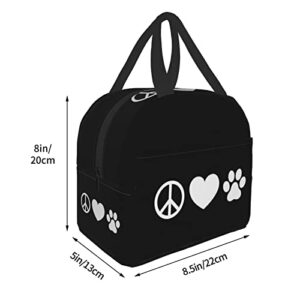 Canesert Lunch Bag with Pocket for Teen Peace Love Paw Insulated Lunch Box Cooler Thermal Waterproof Reusable Tote Bag for Women Travel Work Hiking Picnic