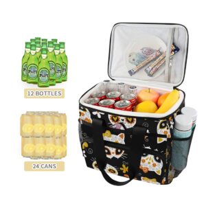 ALAZA Cute Cat Sugar Skulls and Flowers on Black Large Lunch Bag Insulated Lunch Box Soft Cooler Cooling Tote for Grocery, Camping, Car