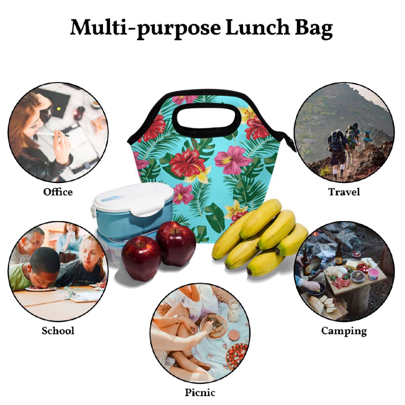 Sletend Palm Leaves Flower Floral Insulated Lunch Bag Portable Zipper Lunch Bag for Kids Adult Teen Men Women,Reusable Lunch Boxes Lunchboxes Meal Prep Handbag for Work School Travel Picnic