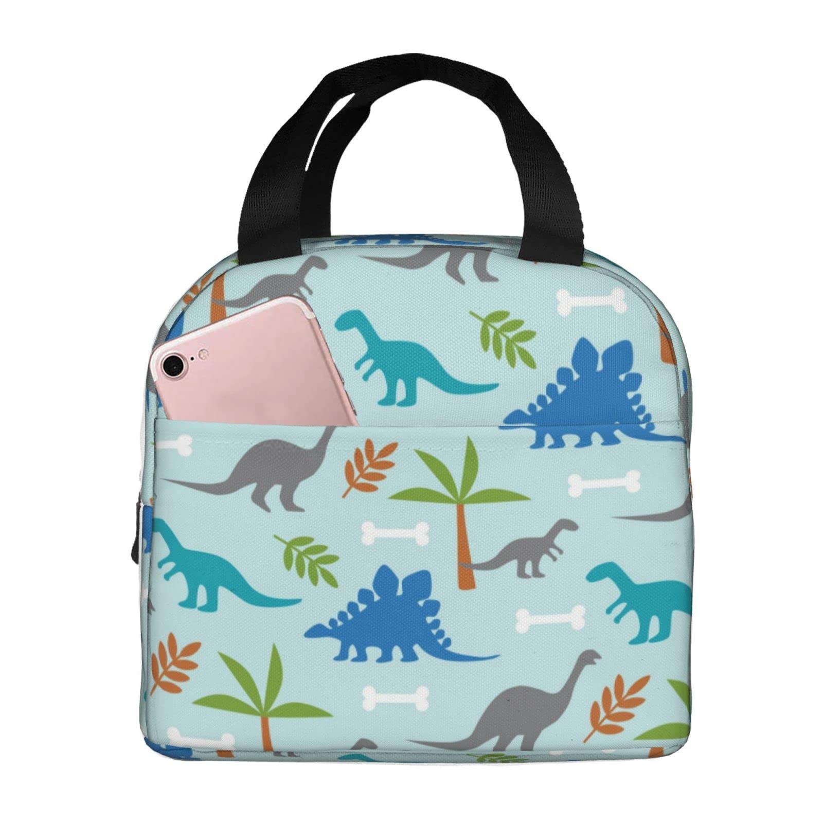 IOFNG Blue Cartoon Dinosaur Lunch Bag Men's Leakproof Cooler Lunch Box Portable Lunch Box for Work Picnic Camping