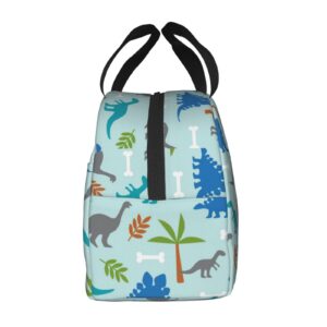 IOFNG Blue Cartoon Dinosaur Lunch Bag Men's Leakproof Cooler Lunch Box Portable Lunch Box for Work Picnic Camping