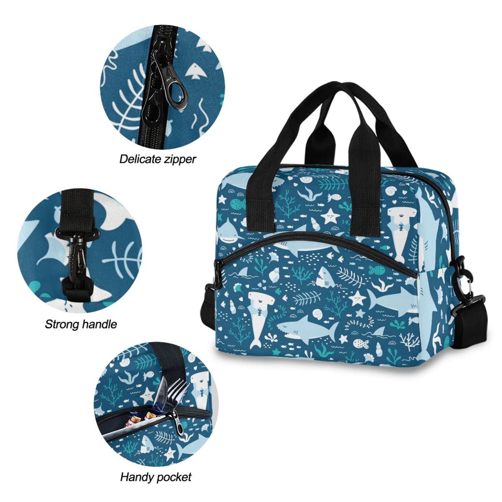 ALAZA Cute Sharks Lunch Bags for Women Leakproof Crossbody Lunch Bag Lunch Cooler Bag with Shoulder Strap(226be8a)