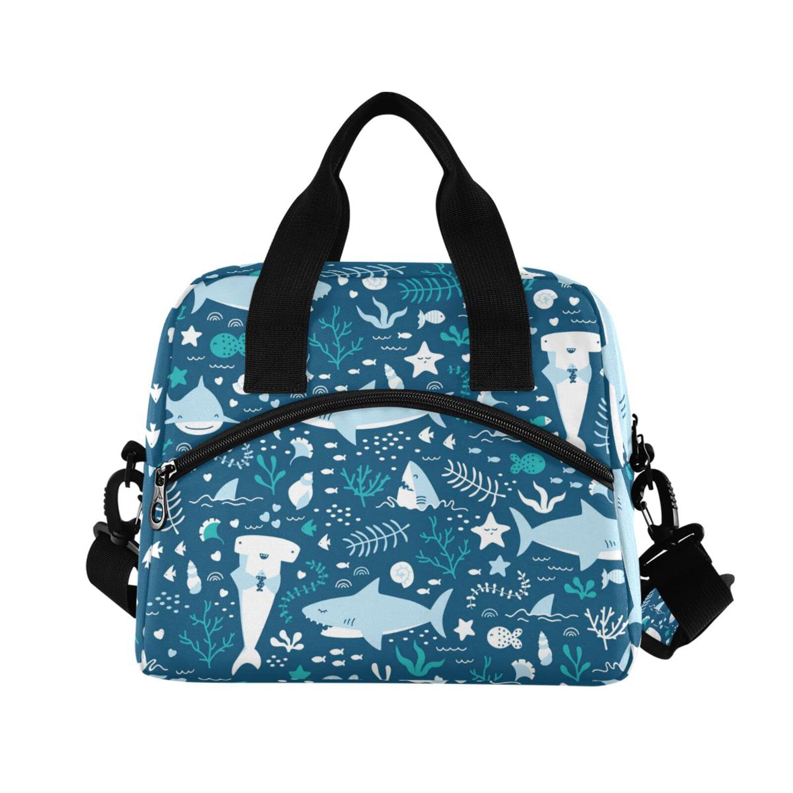 ALAZA Cute Sharks Lunch Bags for Women Leakproof Crossbody Lunch Bag Lunch Cooler Bag with Shoulder Strap(226be8a)