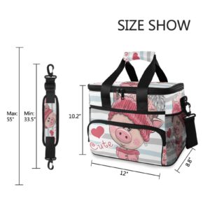 Pink Pig Piglet Piggy Dress Up Large Lunch Cooler Bag, Shoulder Lunchbox, Insulated Lunch Box with Adjustable Padded Shoulder Strap for Outdoor Picnic Travel Beach