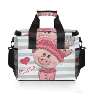 Pink Pig Piglet Piggy Dress Up Large Lunch Cooler Bag, Shoulder Lunchbox, Insulated Lunch Box with Adjustable Padded Shoulder Strap for Outdoor Picnic Travel Beach