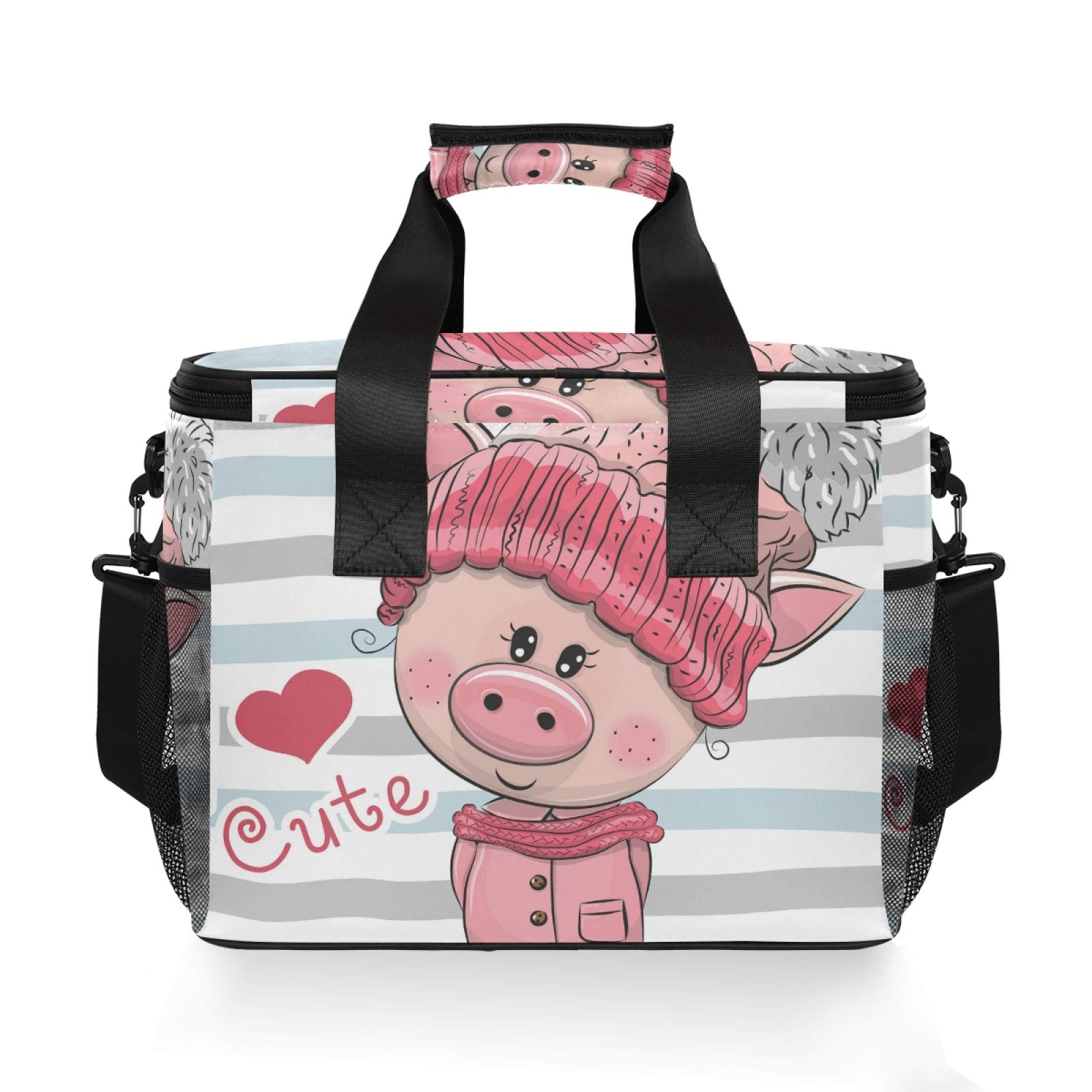 Pink Pig Piglet Piggy Dress Up Large Lunch Cooler Bag, Shoulder Lunchbox, Insulated Lunch Box with Adjustable Padded Shoulder Strap for Outdoor Picnic Travel Beach