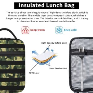 vlaxwaif American Flag With Green Camo Lunch Bag Insulated Lunch Box For Women Men,Durable Portable Adult Cooler Lunch Tote Boys Girls Lunchbox With Side Pocket For Work Office School