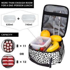 MDMEI Black Polka Dots Lunch Bag for Kids Teen Boys Girls Insulated Durable Reusable Cooler Square Lunch Box Bag for School Work Outdoor