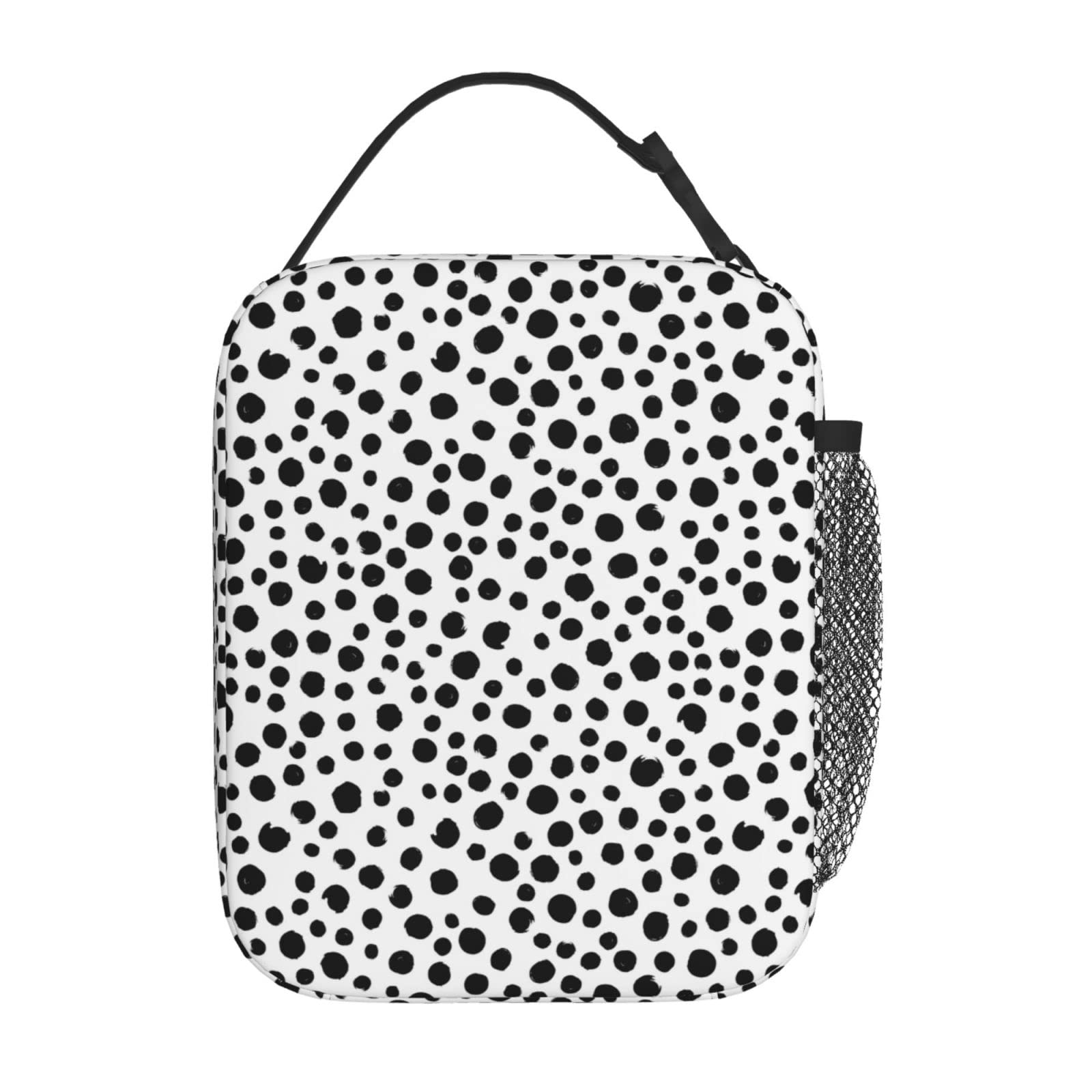 MDMEI Black Polka Dots Lunch Bag for Kids Teen Boys Girls Insulated Durable Reusable Cooler Square Lunch Box Bag for School Work Outdoor