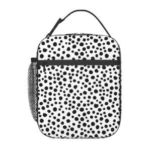 MDMEI Black Polka Dots Lunch Bag for Kids Teen Boys Girls Insulated Durable Reusable Cooler Square Lunch Box Bag for School Work Outdoor