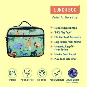 Wildkin 12 Inch Backpack and Lunch Box Bag Bundle with 16 Ounce Reusable Water Bottle (Wild Animals)