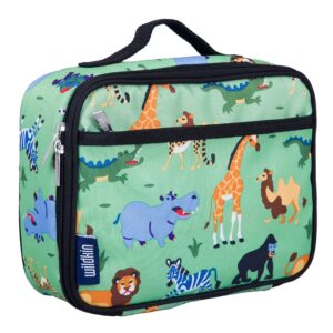 Wildkin 12 Inch Backpack and Lunch Box Bag Bundle with 16 Ounce Reusable Water Bottle (Wild Animals)