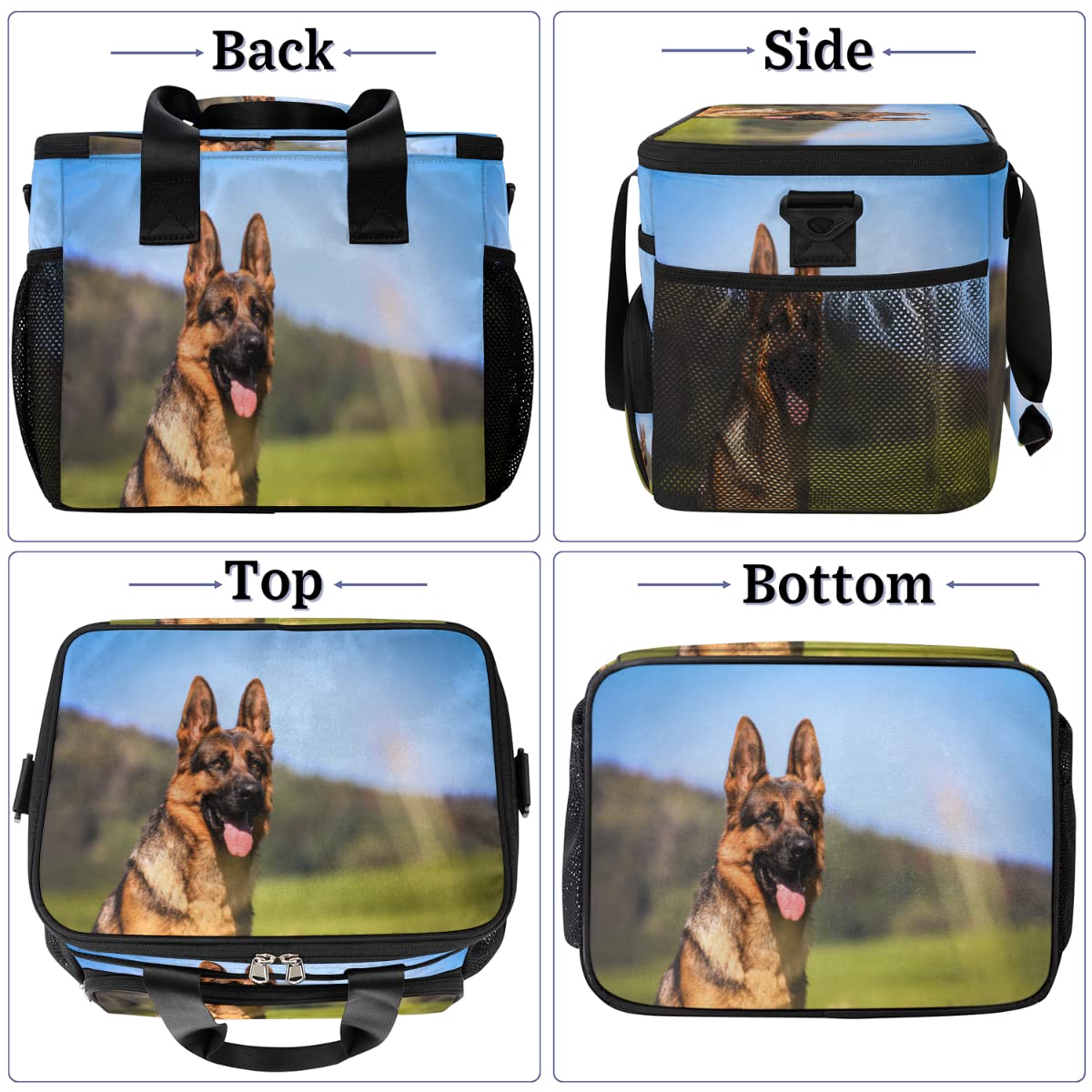 Bardic Cooler Lunch Bag German Shepherd Dog Insulated Lunch Box Grocery Bag Travel Cooler ，24-Can (15L)