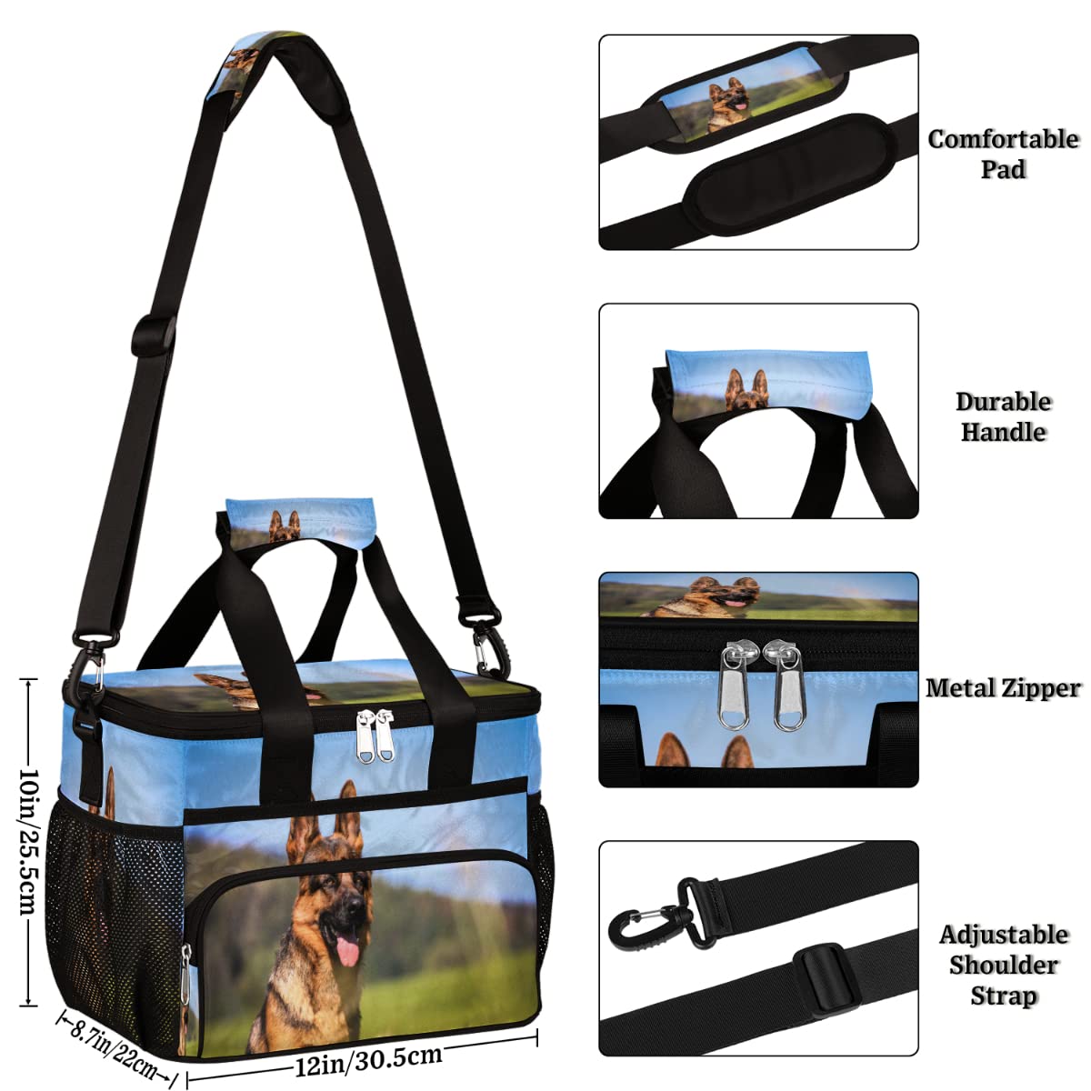 Bardic Cooler Lunch Bag German Shepherd Dog Insulated Lunch Box Grocery Bag Travel Cooler ，24-Can (15L)