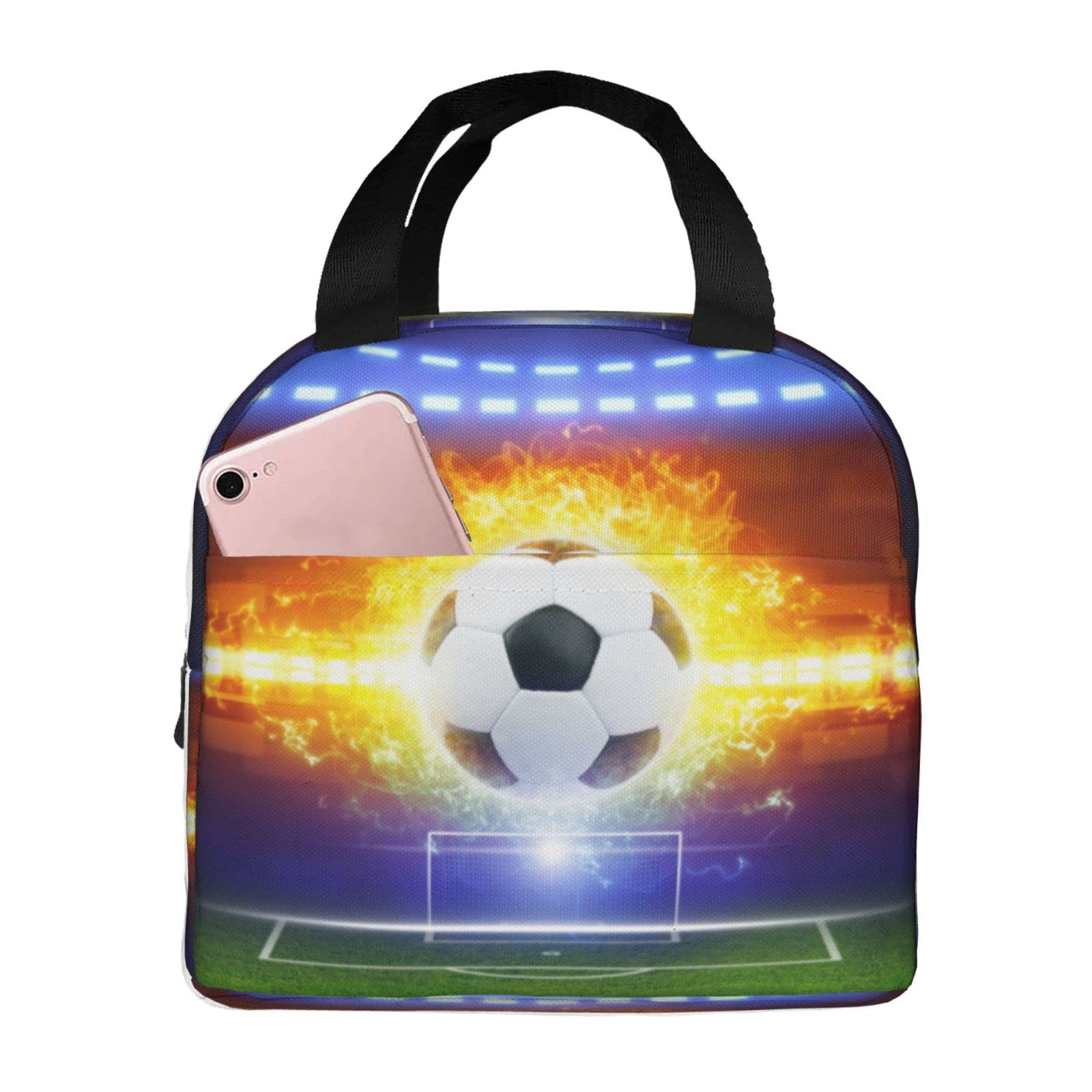 Echoserein Cool Soccer Ball Lunch Bag Fun Insulated Lunch Box Reusable Lunchbox Waterproof Portable Lunch Tote For Men Women Girls Boys