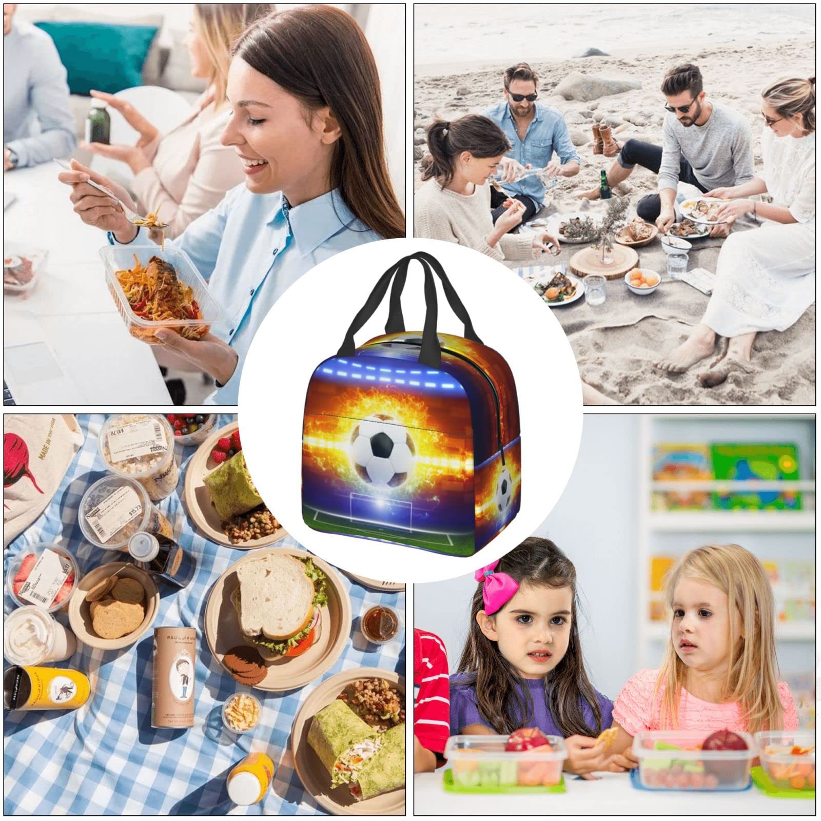 Echoserein Cool Soccer Ball Lunch Bag Fun Insulated Lunch Box Reusable Lunchbox Waterproof Portable Lunch Tote For Men Women Girls Boys