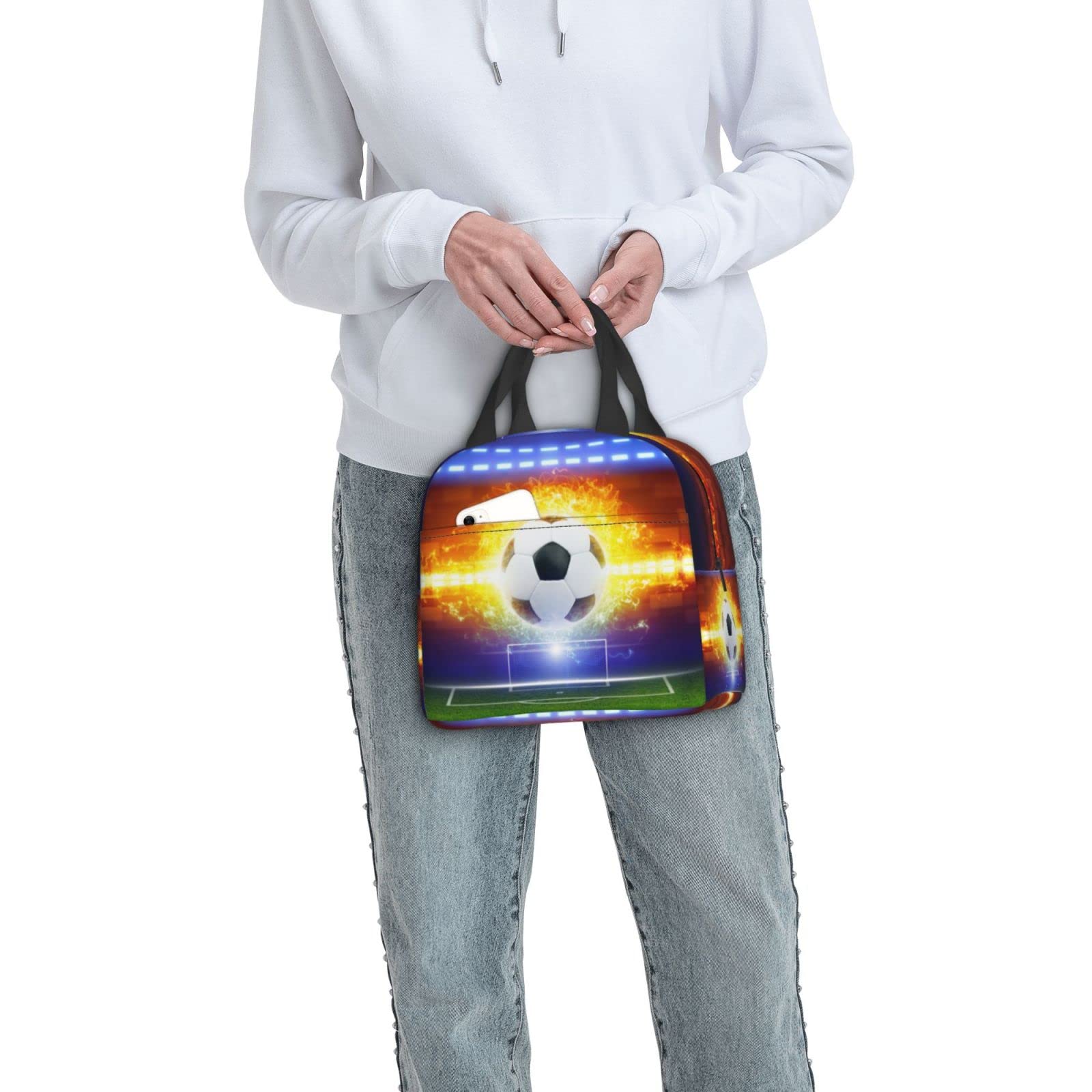 Echoserein Cool Soccer Ball Lunch Bag Fun Insulated Lunch Box Reusable Lunchbox Waterproof Portable Lunch Tote For Men Women Girls Boys