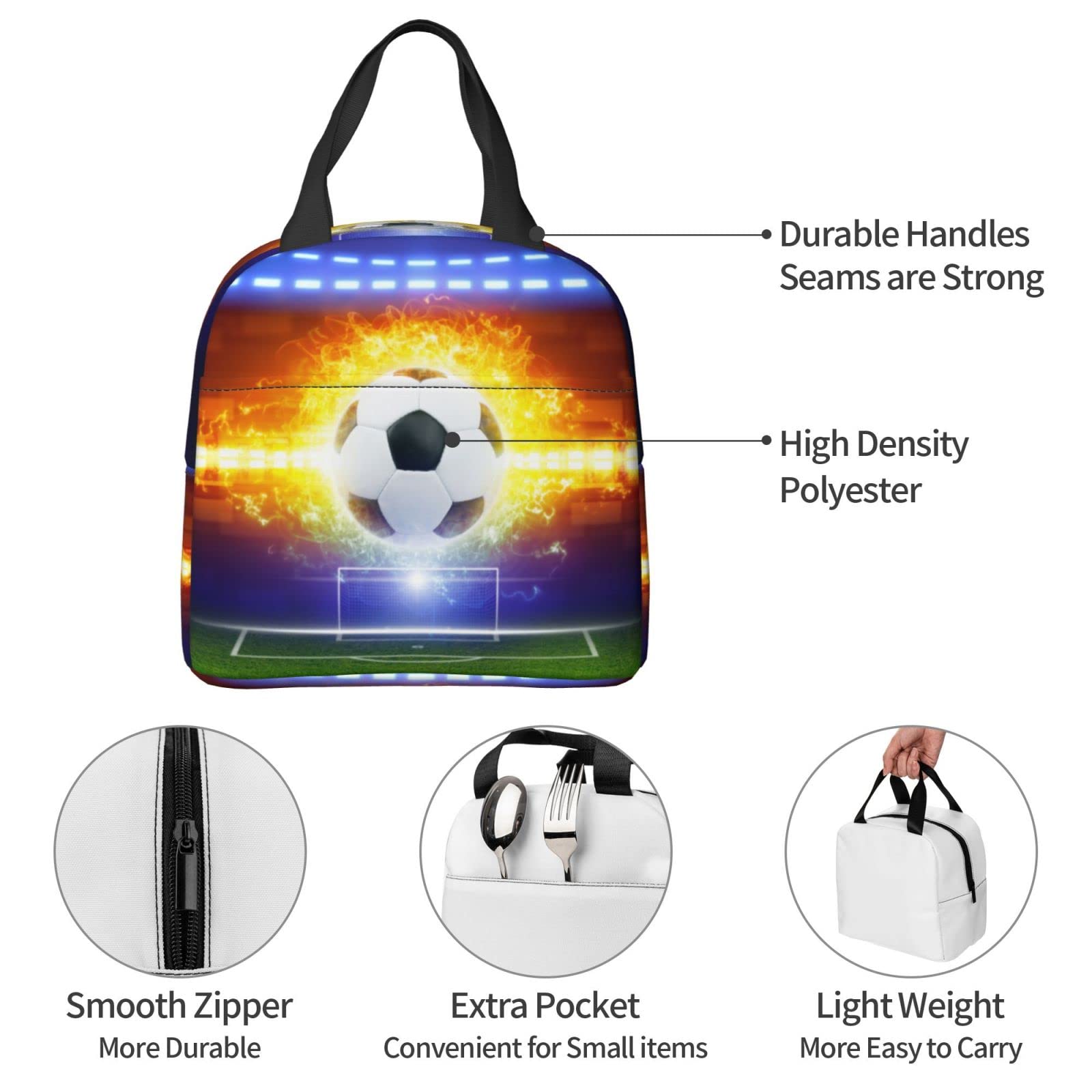 Echoserein Cool Soccer Ball Lunch Bag Fun Insulated Lunch Box Reusable Lunchbox Waterproof Portable Lunch Tote For Men Women Girls Boys