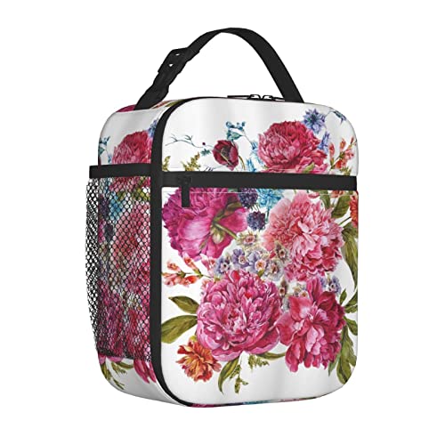 Rportable Lunch Bag For Women/Men Insulated,Gentle Summer Flora Hyacinths Blackberry And Peonies Victorian Ve,Insulatedreusable Lunch Box For Office Work School Picnic Beach,Leakproof Cooler Tote Bag