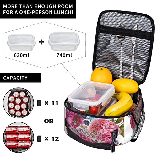 Rportable Lunch Bag For Women/Men Insulated,Gentle Summer Flora Hyacinths Blackberry And Peonies Victorian Ve,Insulatedreusable Lunch Box For Office Work School Picnic Beach,Leakproof Cooler Tote Bag