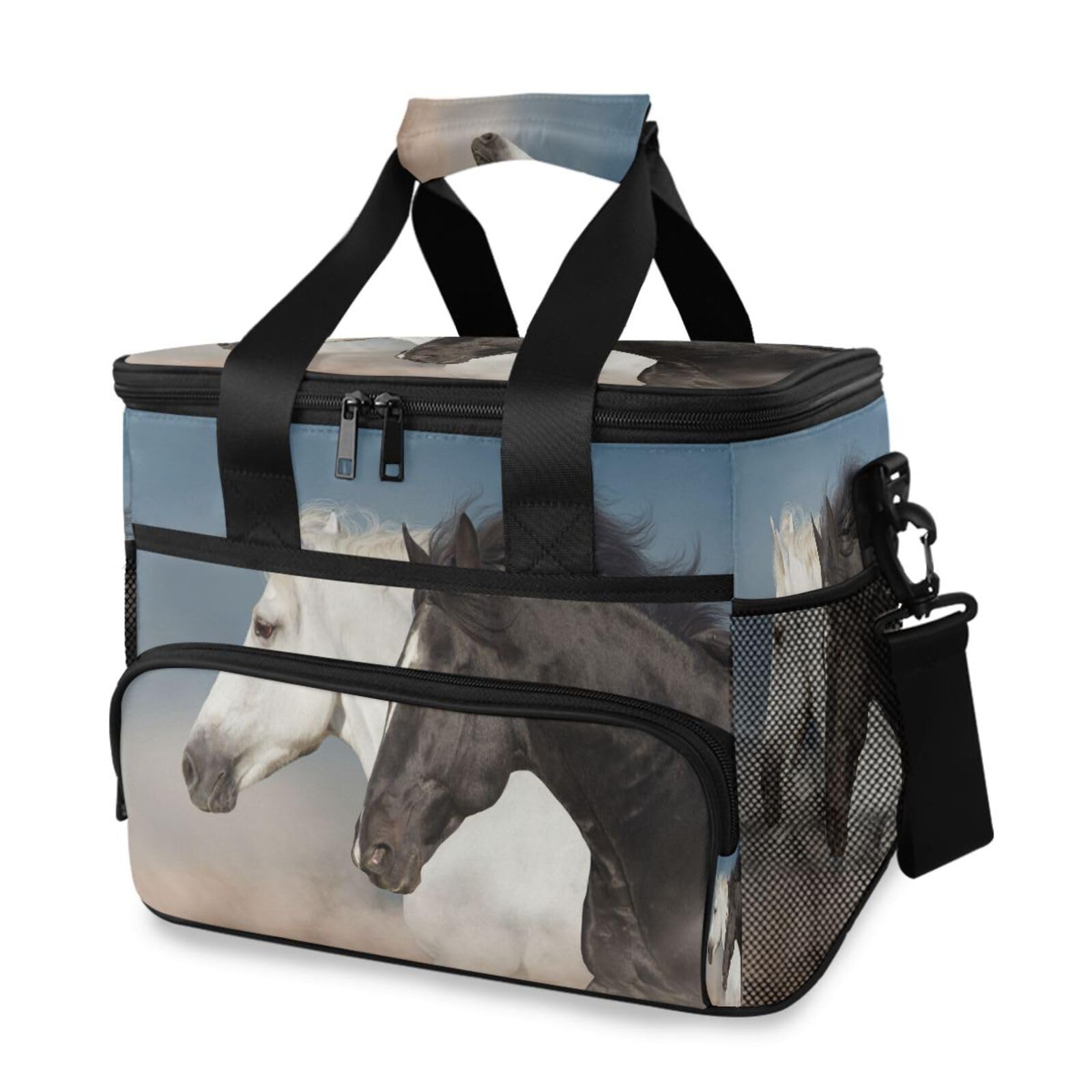 Wild Animal Horse Theme Picnic Lunch Bag for Women Men, Waterproof Cooler Lunch Tote Bag Large Insulated Lunch Box Organizer with Shoulder Strap for Office Work Travel Camping