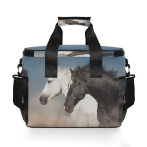 Wild Animal Horse Theme Picnic Lunch Bag for Women Men, Waterproof Cooler Lunch Tote Bag Large Insulated Lunch Box Organizer with Shoulder Strap for Office Work Travel Camping