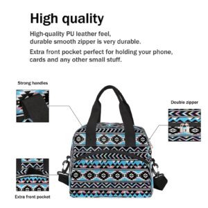 Aztec Geometric Pattern Lunch Bag Adjustable Shoulder Strap Cooler Bag Reusable Zipper Insulated Lunch Tote Bag for Work Picnic Camping School