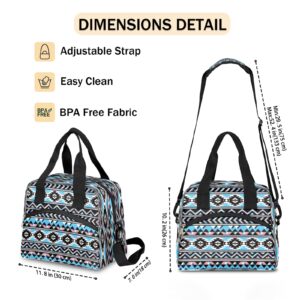 Aztec Geometric Pattern Lunch Bag Adjustable Shoulder Strap Cooler Bag Reusable Zipper Insulated Lunch Tote Bag for Work Picnic Camping School