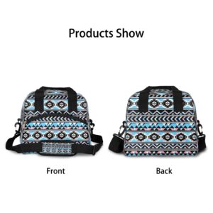 Aztec Geometric Pattern Lunch Bag Adjustable Shoulder Strap Cooler Bag Reusable Zipper Insulated Lunch Tote Bag for Work Picnic Camping School