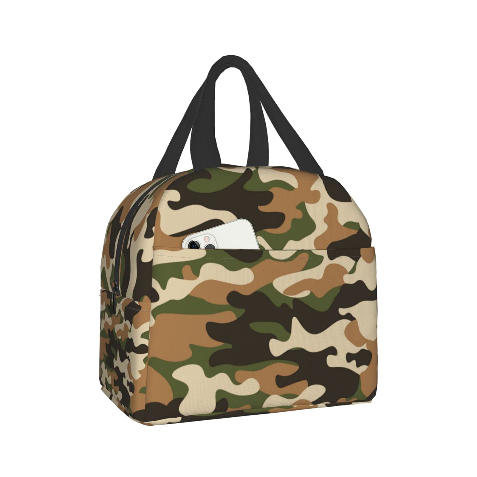 WJLKSJD Green Camo Durable Insulated Lunch Box for Teens, Resuable Camouflage Lunch Bag Women Men Applicable Work Picnic Travel