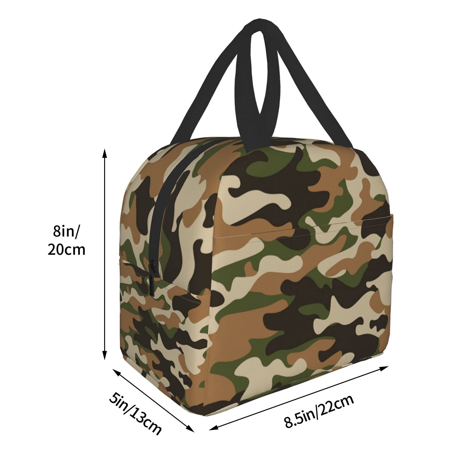 WJLKSJD Green Camo Durable Insulated Lunch Box for Teens, Resuable Camouflage Lunch Bag Women Men Applicable Work Picnic Travel