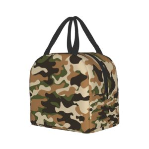 WJLKSJD Green Camo Durable Insulated Lunch Box for Teens, Resuable Camouflage Lunch Bag Women Men Applicable Work Picnic Travel