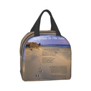 Footprints In The Sand Inspirational Poster Tote Bag Insulated Lunch Box Water-resistant Thermal Liner Lunch Bags for Picnic/Boating/Beach/Fishing/Work