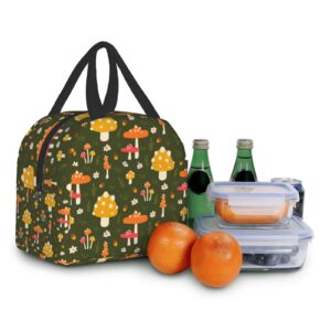 Pubnico Cute mushroom and leaves Lunch Box, Bento Box Insulated Lunch Boxes Reusable Waterproof Lunch Bag With Front Pocket For Office Picnic Hiking Beach