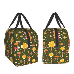 Pubnico Cute mushroom and leaves Lunch Box, Bento Box Insulated Lunch Boxes Reusable Waterproof Lunch Bag With Front Pocket For Office Picnic Hiking Beach