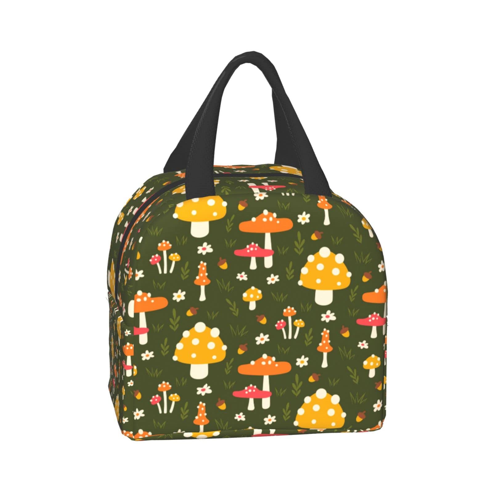 Pubnico Cute mushroom and leaves Lunch Box, Bento Box Insulated Lunch Boxes Reusable Waterproof Lunch Bag With Front Pocket For Office Picnic Hiking Beach