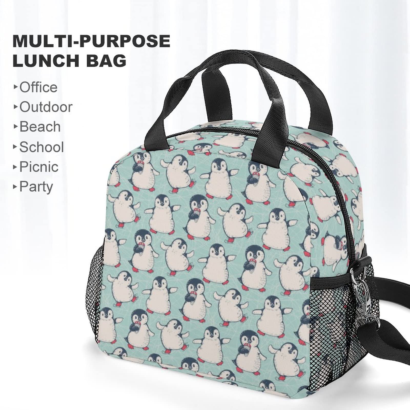 Cute Penguin Lunch Bag for Women Men, Portable Insulated Lunch Box, Lunch Tote Bag for Work Outdoor