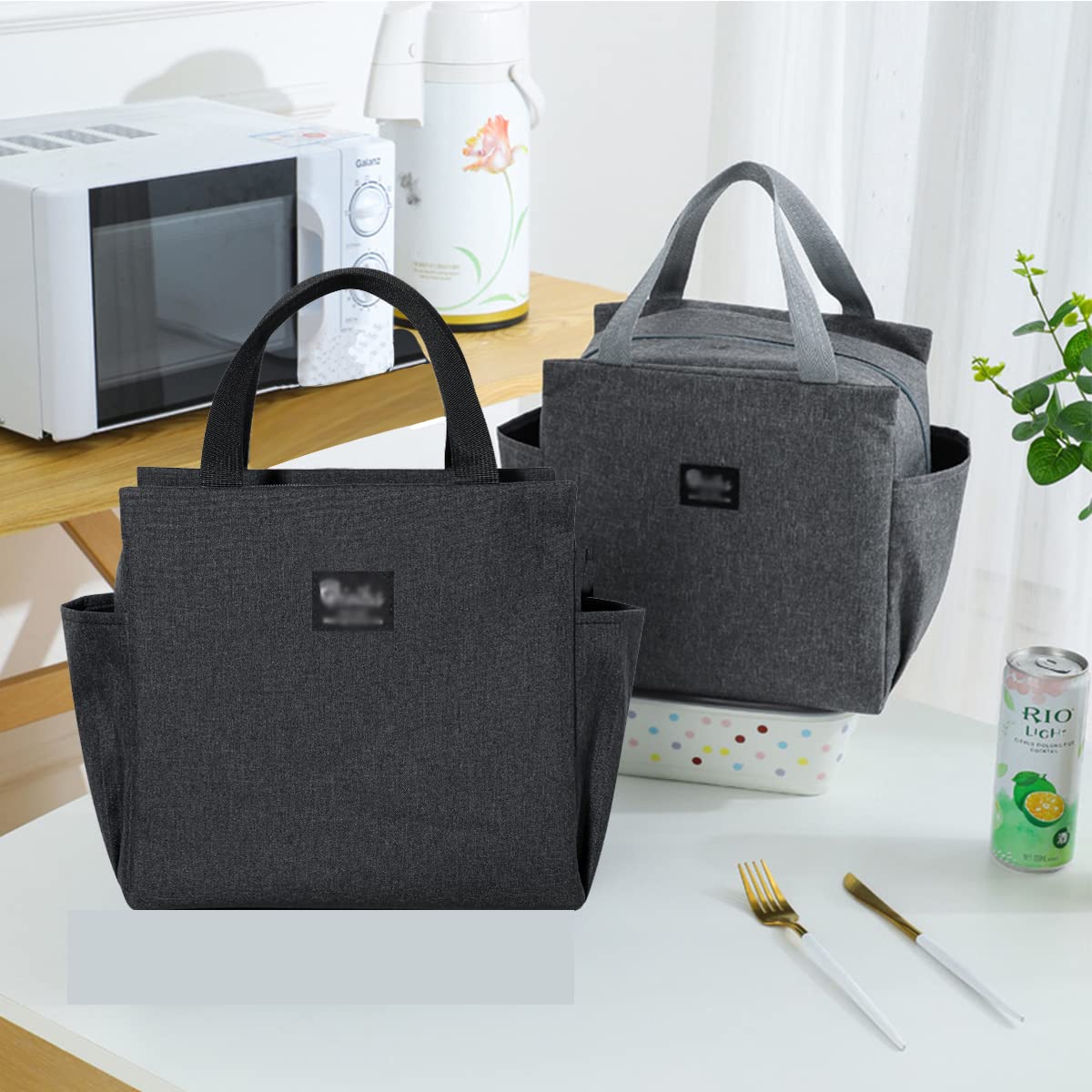 XINSHUN Lunch Bag, Portable Large Capacity Insulated Cooler Lunch Bag, Reusable Insulated Tote Bag for Office/Work/Outdoor Picnic (Black)