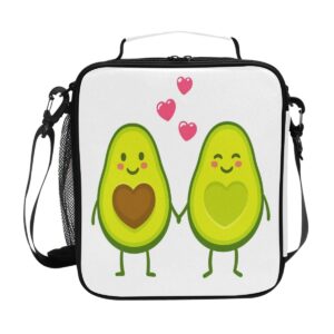 zzxxb avocado love heart insulated lunch bag box reusable thermal cooler bag tote outdoor travel picnic bag with shoulder strap for children students adults