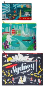 loqi urban zip pockets new york - singapore - sydney set of 3