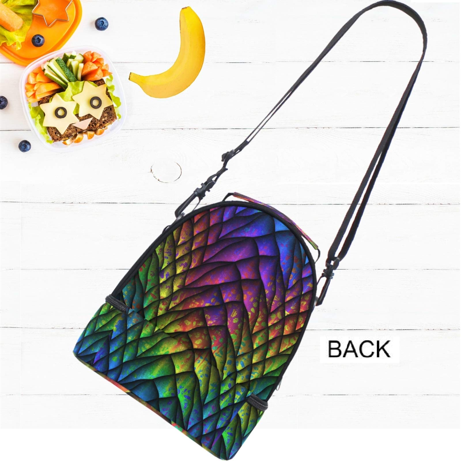 Naanle Colorful Dragon Scale 3D Print Lunch Bags for Women Men Youth Lunch Boxes Insulated Lunch Bag with Shoulder Strap Double Decker Dual Compartment Waterproof Reusable Lightweight Gift