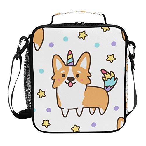 Dog Pattern Lunch Box Welsh Corgi Dog Unicorn Insulated Lunch Bag Cute Animals Pet Print Reusable Cooler Meal Prep Bags Lunch Tote with Shoulder Strap for School Office Adult