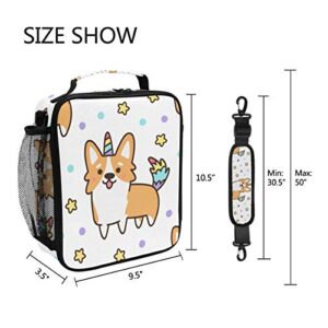 Dog Pattern Lunch Box Welsh Corgi Dog Unicorn Insulated Lunch Bag Cute Animals Pet Print Reusable Cooler Meal Prep Bags Lunch Tote with Shoulder Strap for School Office Adult