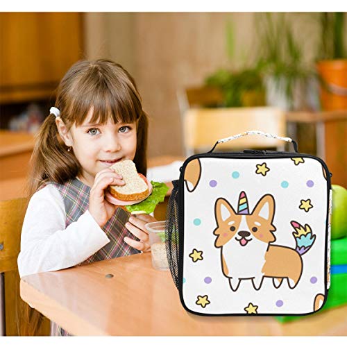 Dog Pattern Lunch Box Welsh Corgi Dog Unicorn Insulated Lunch Bag Cute Animals Pet Print Reusable Cooler Meal Prep Bags Lunch Tote with Shoulder Strap for School Office Adult