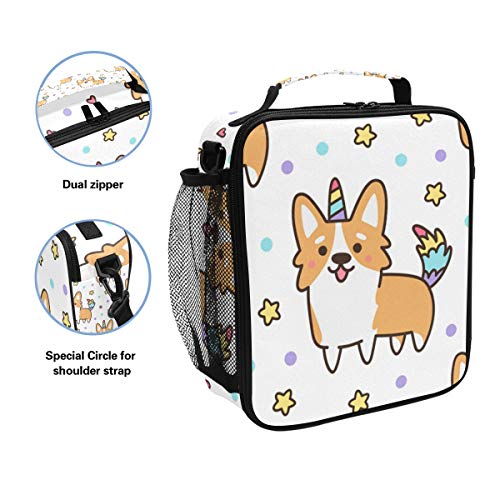 Dog Pattern Lunch Box Welsh Corgi Dog Unicorn Insulated Lunch Bag Cute Animals Pet Print Reusable Cooler Meal Prep Bags Lunch Tote with Shoulder Strap for School Office Adult