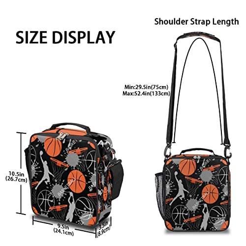 Lunch Box Basketball Player Pattern Reusable Insulated Lunch Bag Waterproof Portable Lunch Tote Bag with Adjustable Shoulder Strap for Women Men Work School