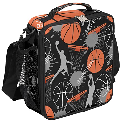 Lunch Box Basketball Player Pattern Reusable Insulated Lunch Bag Waterproof Portable Lunch Tote Bag with Adjustable Shoulder Strap for Women Men Work School