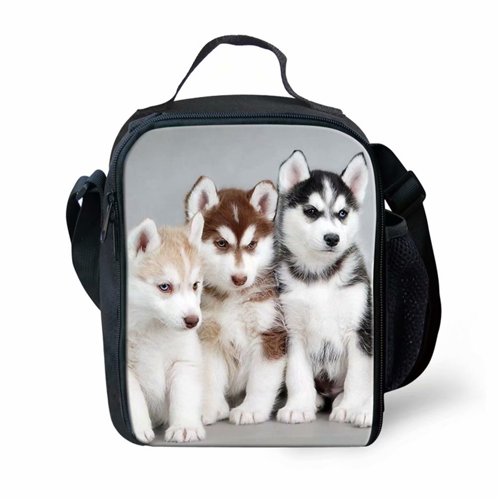 Sannovo Cute Husky Puppy Lunch Bag Box Tote Insulated Washable School Cooler Bag