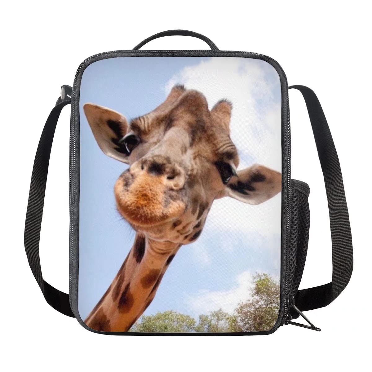 COEQINE Giraffe Pattern with Portable Lunch Bags Insulated Lunch Box Lunch Tote Bag with Shoulder Strap,Side Pocket Design,for Boys Girls Kids