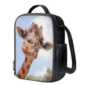 COEQINE Giraffe Pattern with Portable Lunch Bags Insulated Lunch Box Lunch Tote Bag with Shoulder Strap,Side Pocket Design,for Boys Girls Kids